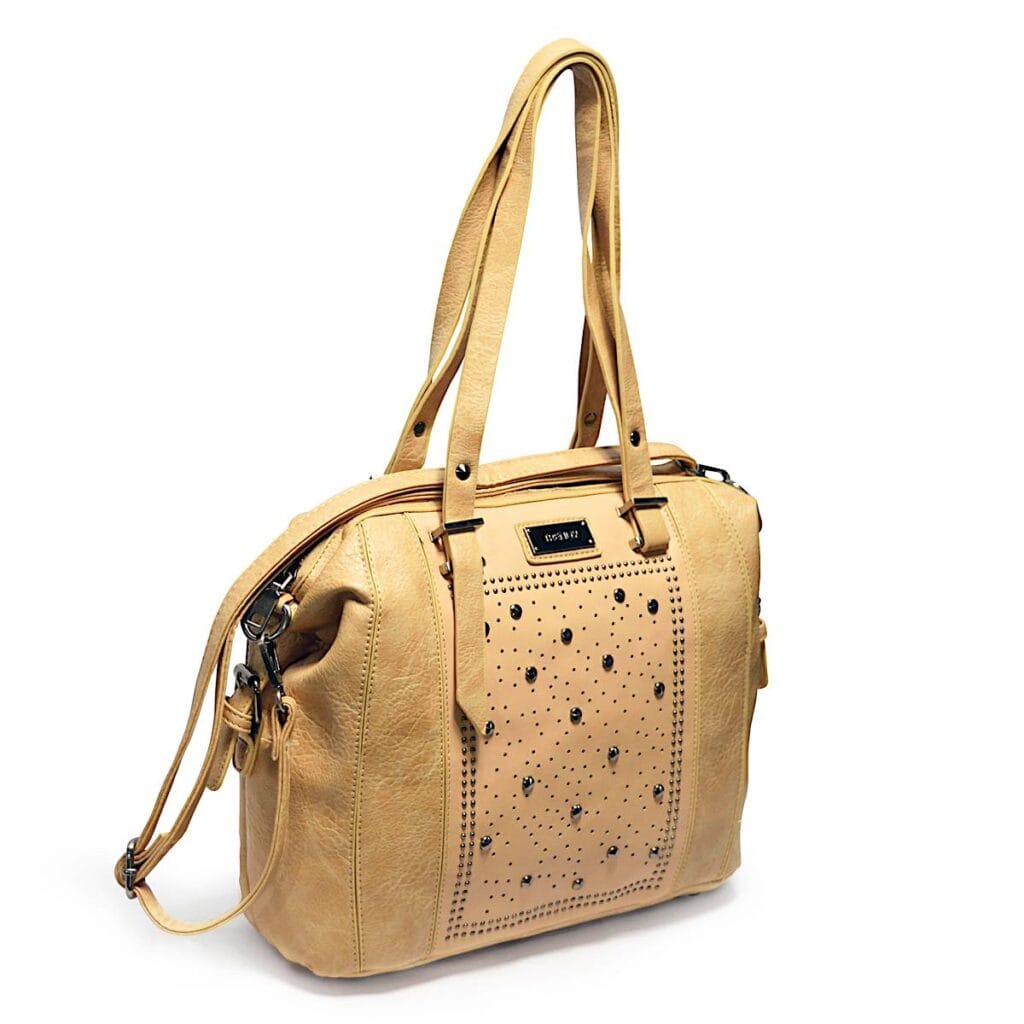 Cartera Trendy con recortes frontales y tachas – La Sorpresa Marroquinería