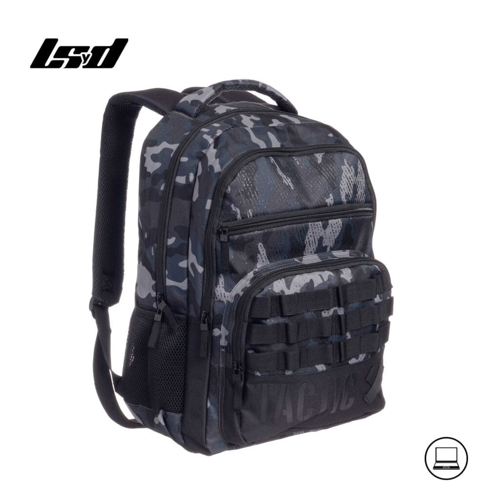 Mochila Lsyd Tactica 17″ camuflada bolsillos enfrente – La Sorpresa Marroquinería