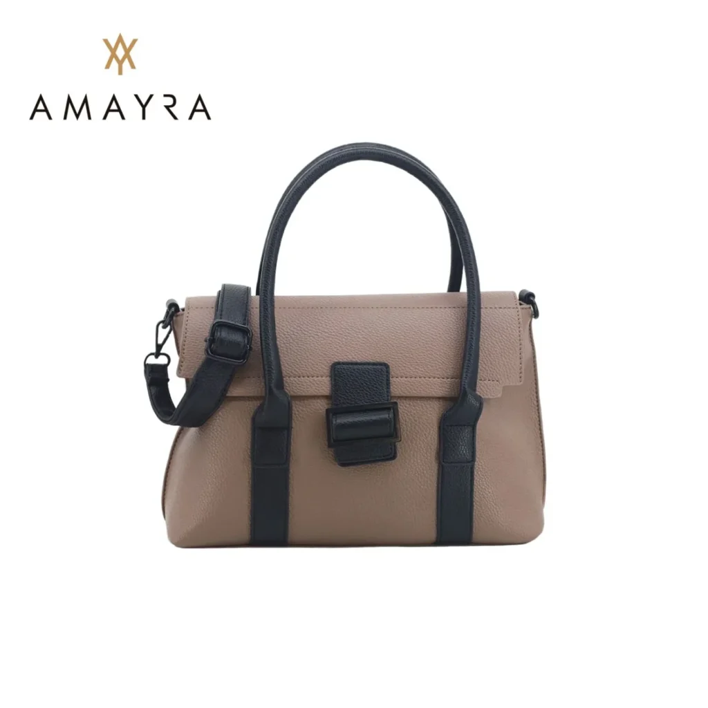 Cartera Amayra Eco Cuero Color Visón Oscuro. – La Sorpresa Marroquinería